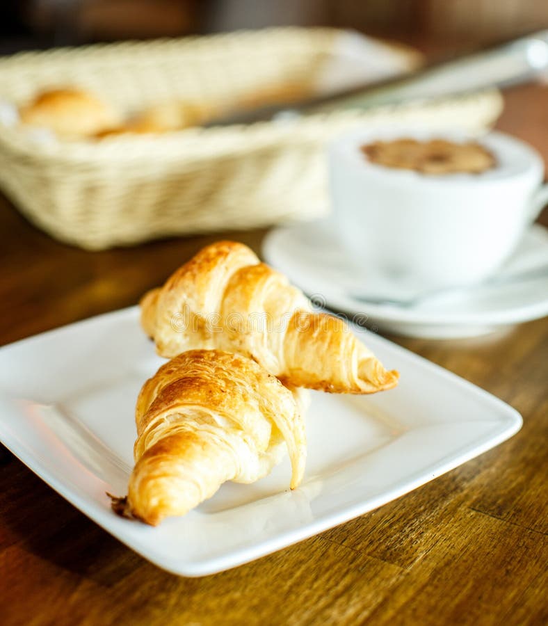 Cappuccino and Croissant with Coffee Stock Photo - Image of caffeine ...