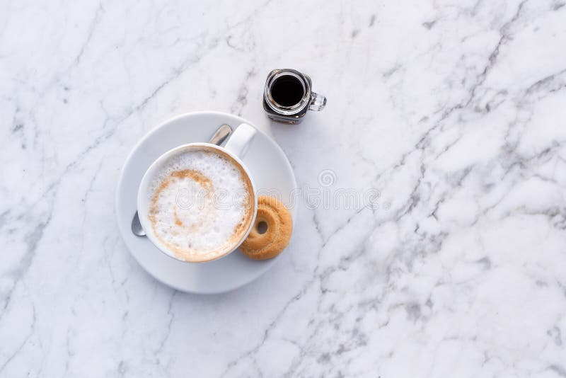 Cappuccino Cup and Biscotti Top Down View, Italian Coffee, Cafe. Stock ...