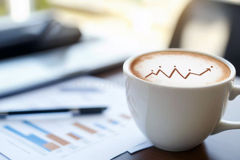 Cappuccino with Graph on Coffee Cup, Business Concept Stock ...