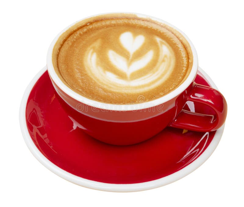 Cappuccino in Red Cup Isolated on White Top View Stock Image - Image of ...