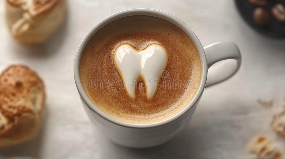 Cappuccino with Tooth-shaped Foam Art and Biscuits on Table Stock Image ...