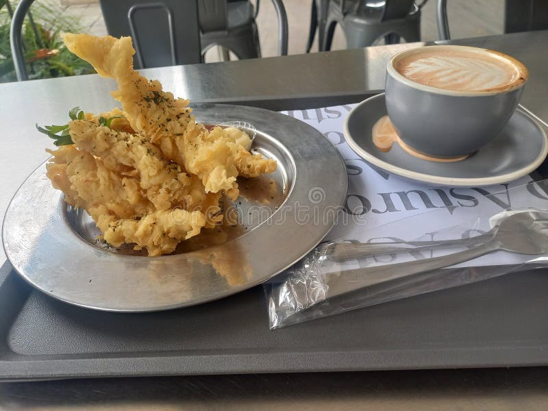 Cappucino and Chicken Strips Stock Photo - Image of produce, brunch ...