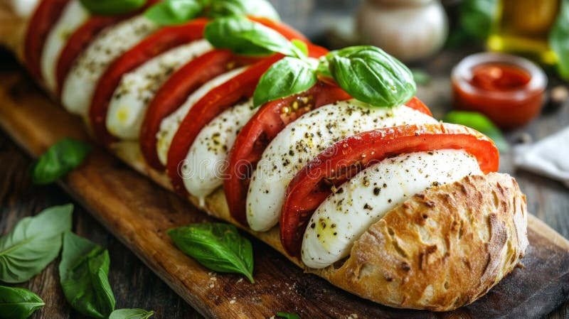Caprese Bread: Fresh Mozzarella, Tomatoes, and Basil Stock Illustration ...