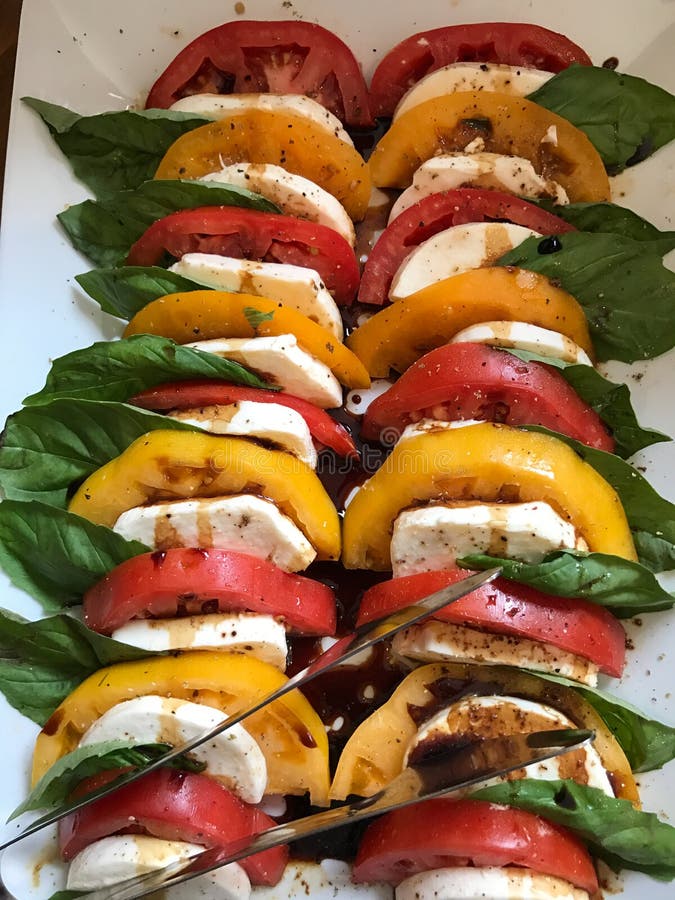 Caprese stock image. Image of mozzarella, basil, drizzle - 117354849