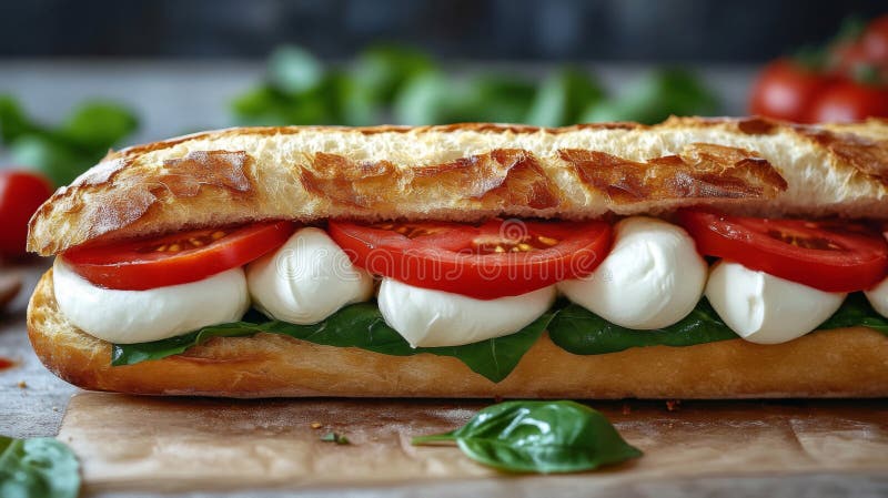Caprese Sandwich: Fresh Mozzarella, Tomatoes, and Basil on a Crusty ...