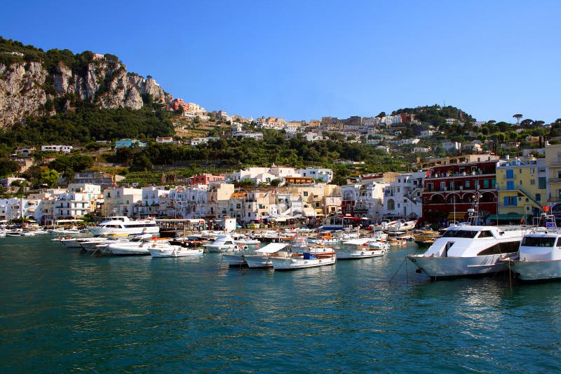Capri harbor stock photo. Image of village, hill, port - 13712114