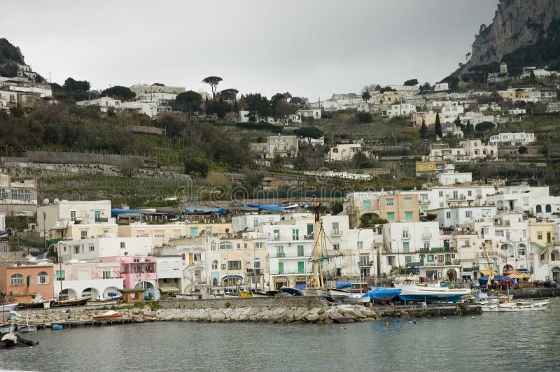 Capri harbour scenic view stock photo. Image of buildings - 900458