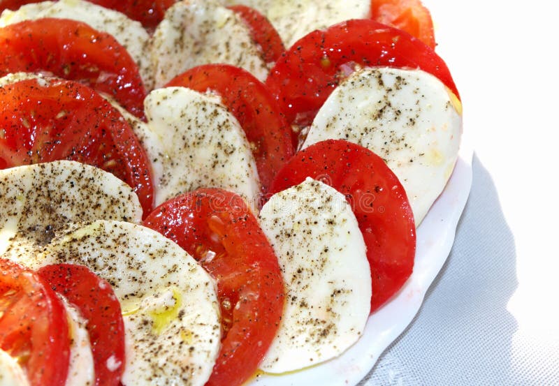 Salad Capri Style: Tomatoes, Mozzarella, Basil Stock Photo - Image of ...