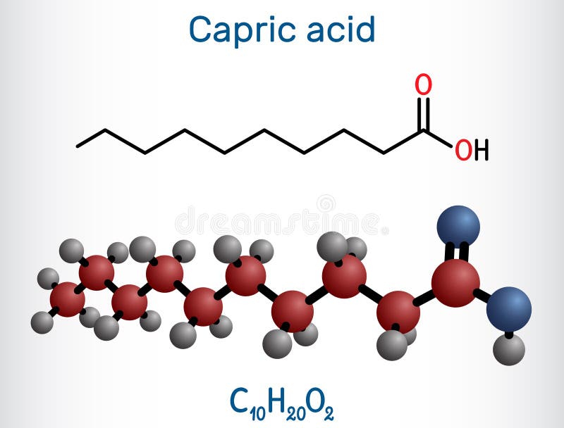 Capric Acid, Decanoic Acid or Decylic Acid Molecule. it is Saturated ...