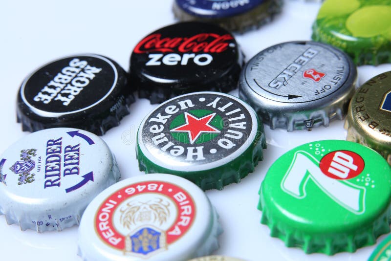 Caps of beer and beverage editorial stock image. Image of competitor ...
