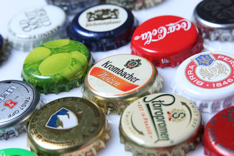 Caps of beer and beverage editorial stock photo. Image of competitor ...