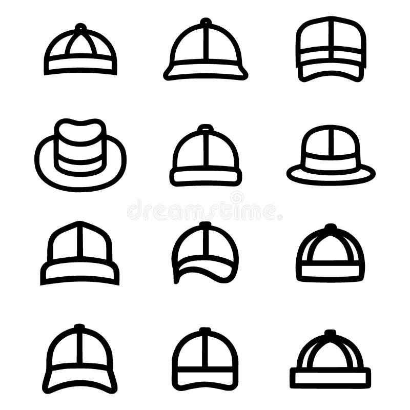 Caps and Hats Vector Icons on Transparent or White Backdrop, Black ...