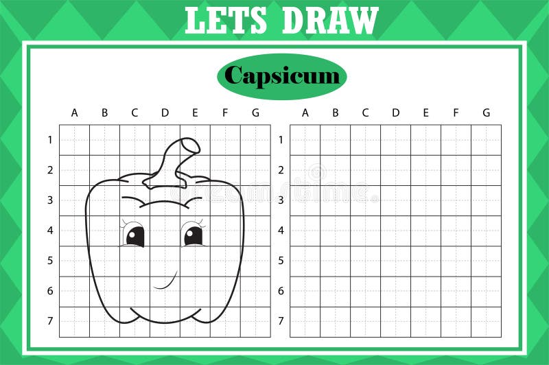 Draw Cute Capsicum. Grid Copy Worksheet. Educational Children Game ...