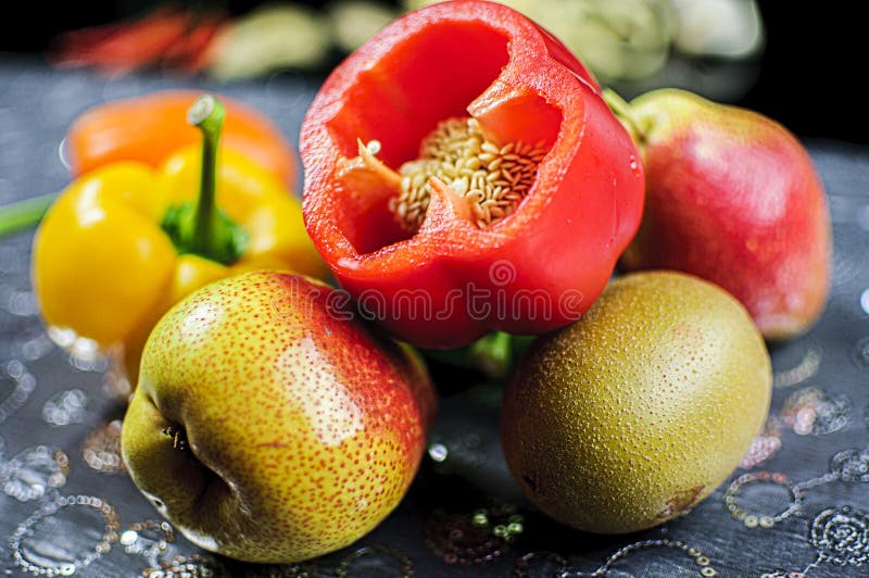 Capsicum and fruits stock photo. Image of pears, display - 43086706