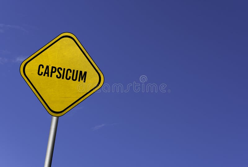 Capsicum - Yellow Sign with Blue Sky Background Stock Photo - Image of ...
