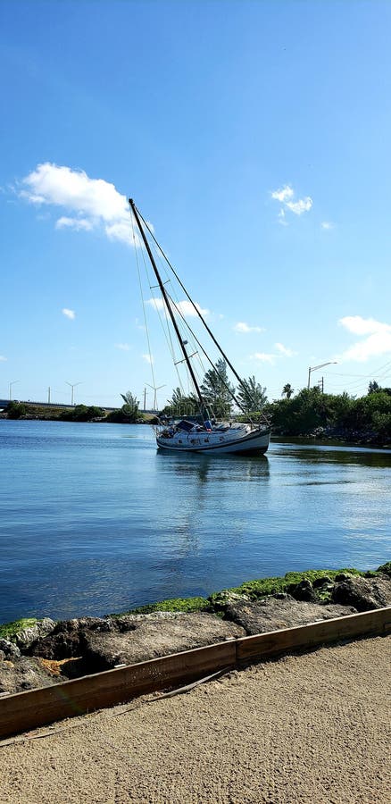 Sailboat Keeling Over during a Race on Wroxham Broad, Norfolk Editorial ...