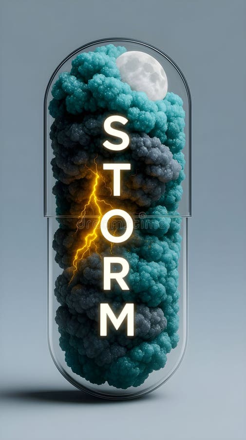 Capsule Containing Storm Features Lighting, Clouds, and Moon Against a ...