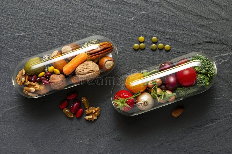 Capsule with Fruit, Vegetables and Nuts. Generative AI. Stock ...