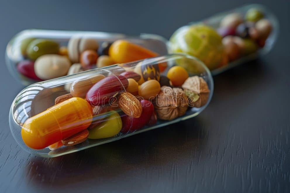 Capsule with Fruit, Vegetables and Nuts. Generative AI. Stock ...
