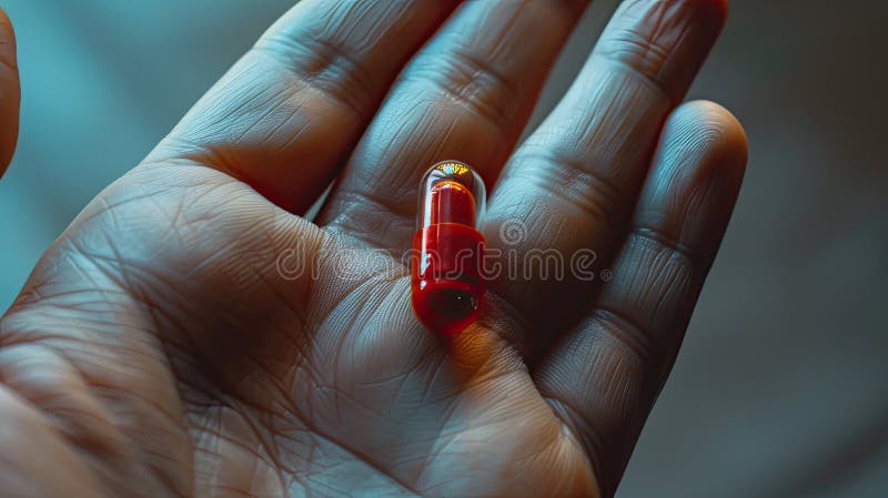 Capsule in Hands on the Background of Nature. Selective Focus Stock ...