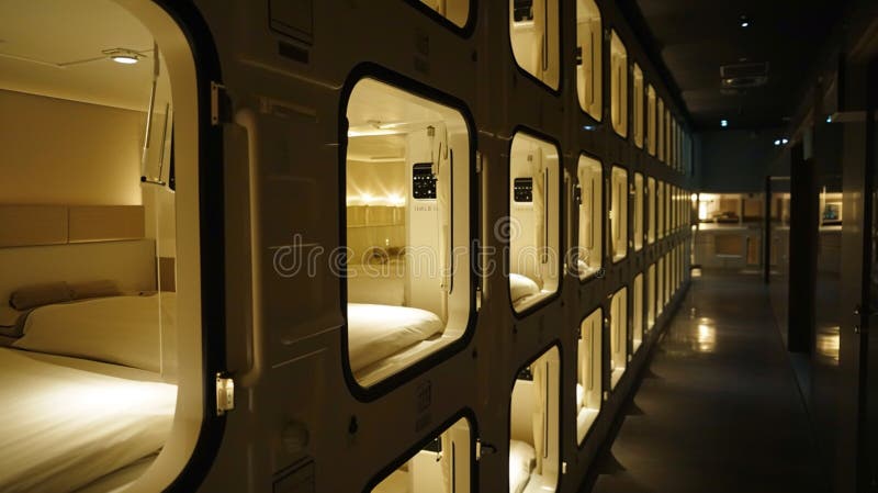 Capsule Hotel Beds in Kyoto, Japan. Ai Generative Stock Illustration ...