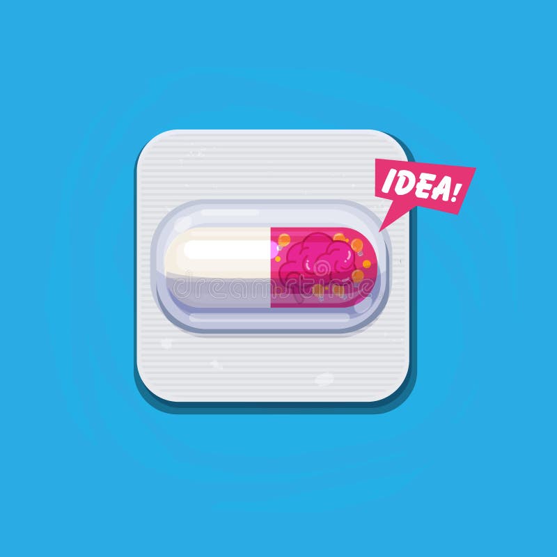 Capsule Pill of Idea. Brain and Lightbulb of Idea in Capsule Stock ...