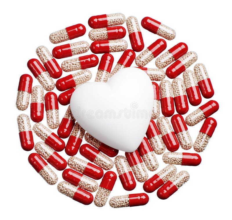 Pills and Adhesive Plaster on a Toy Heart, Top View. Concept for Taking ...