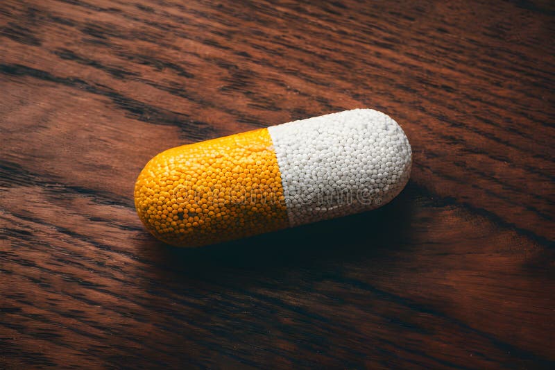 Capsule Shaped Object Divided into Yellow and White Granules on a ...