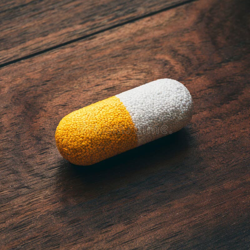 Capsule Shaped Object Divided into Yellow and White Granules on a ...