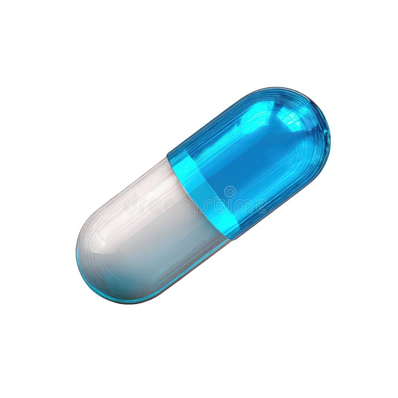 Capsule-shaped Object, Featuring a Transparent Blue Top Half and a ...