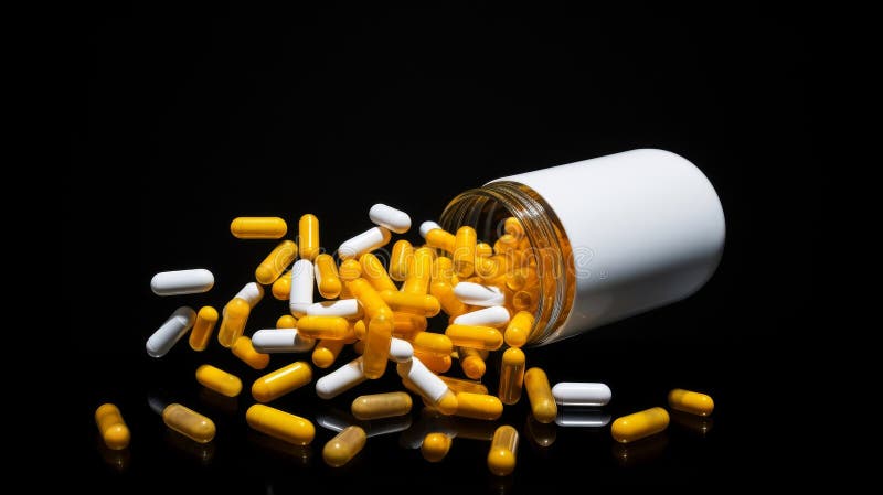 Capsule Spill from Container Stock Illustration - Illustration of drugs ...