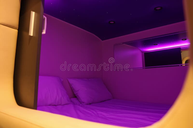 Capsule with Twin Bed in Modern Pod Hostel. Stylish Interior Stock ...