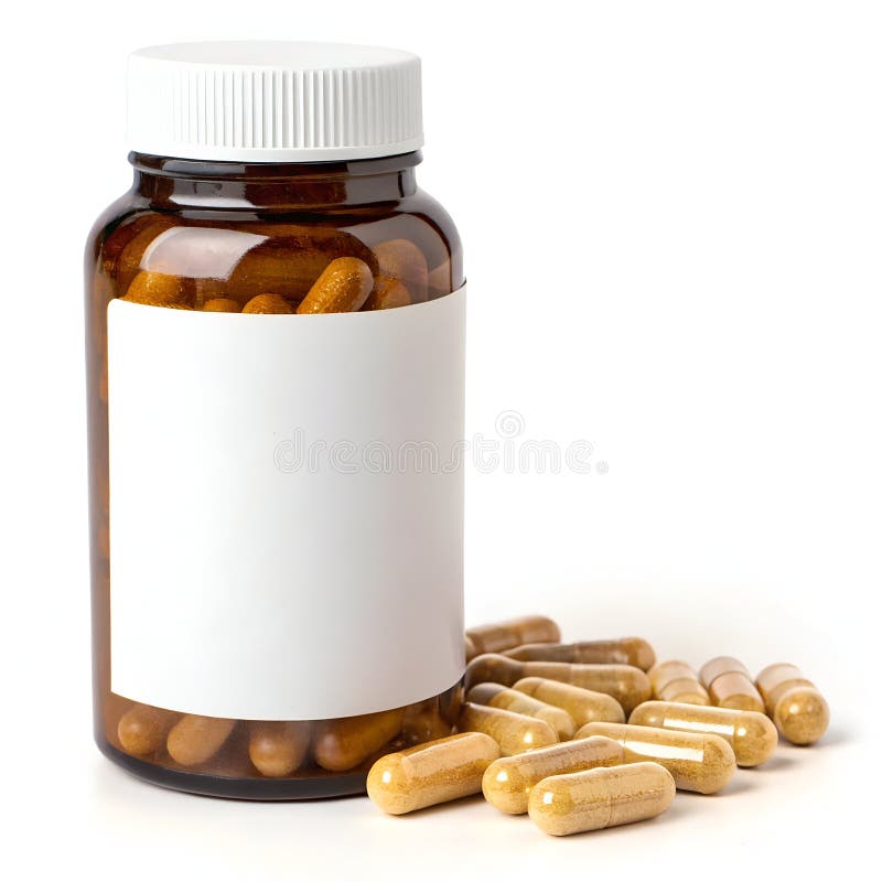 Capsules in Bottle with White Label Stock Illustration - Illustration ...