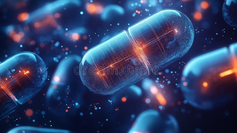 Colorful Capsules Floating in a Digital Space at Night Stock Photo ...