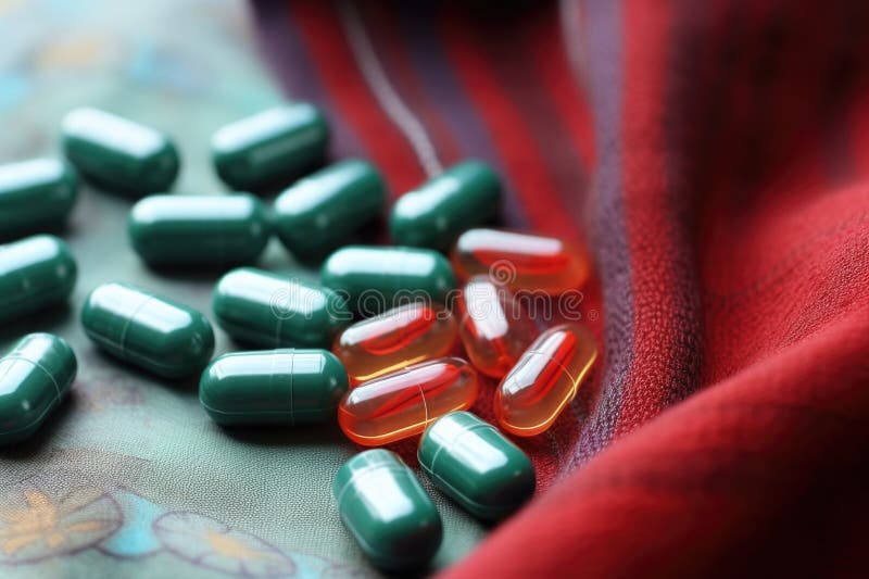 Capsules of Hormone Supplements Spread on a Handkerchief Stock Image ...