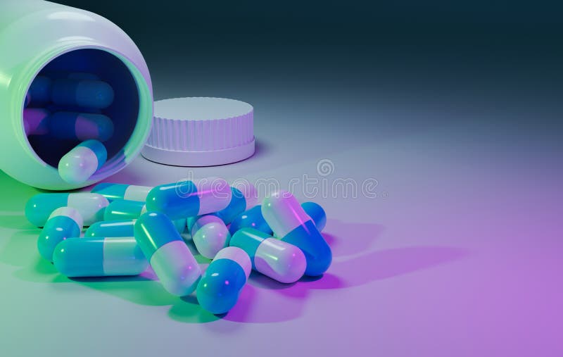 Capsules Medication Container on in Dark Scene Stock Illustration ...