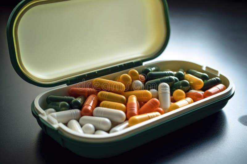 Capsules Spilling Out from a Lunch Box Stock Photo - Image of vitamins ...