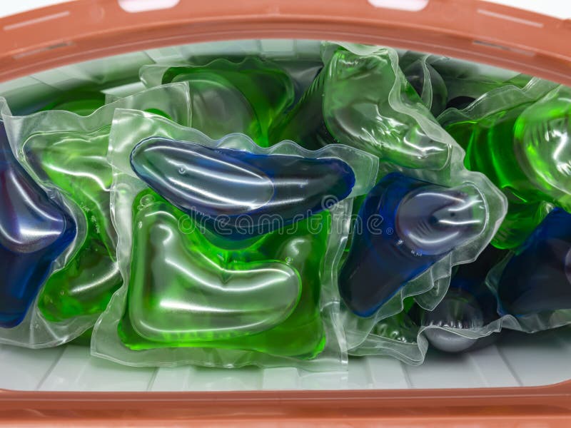 Capsules for Washing with Colored Gel View from Top Close-up Stock ...