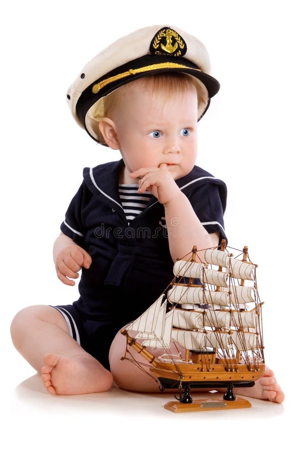 Small Captain with the Ship Stock Photo - Image of portrait, clothing ...