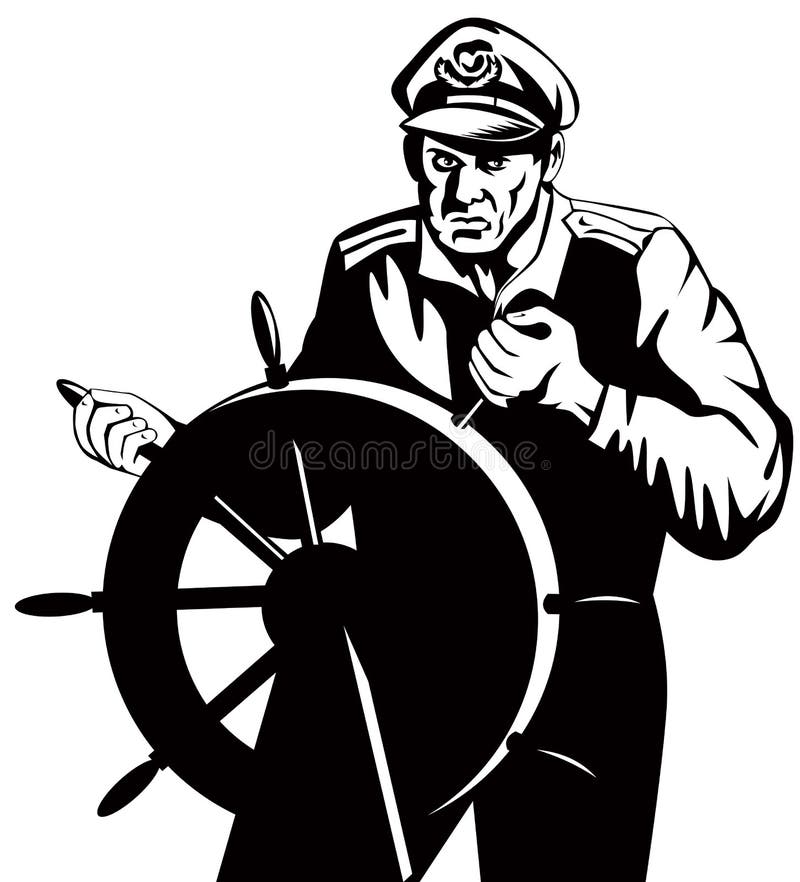 Ship Captain Behind the Wheel Stock Illustration - Illustration of ...