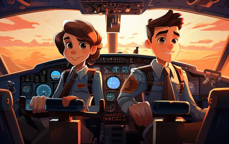 Captain and Co Pilot Sitting in Airplane Cabin Generative AI Stock ...