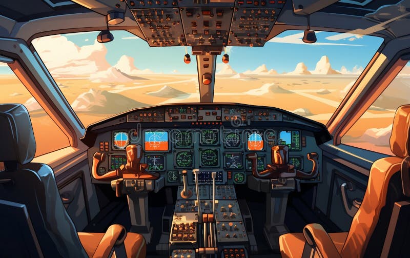 Captain and Co Pilot Sitting in Airplane Cabin Generative AI Stock ...