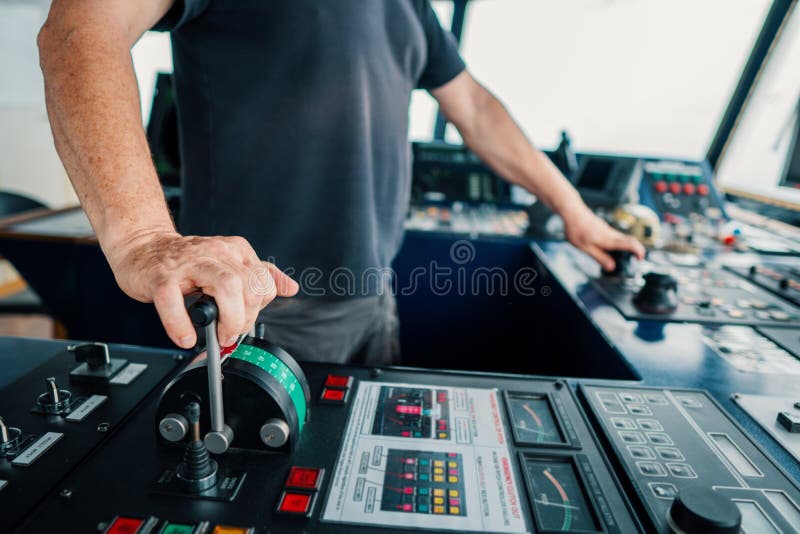 Captain of Deck Officer on Bridge of Vessel or Ship during Navigaton ...