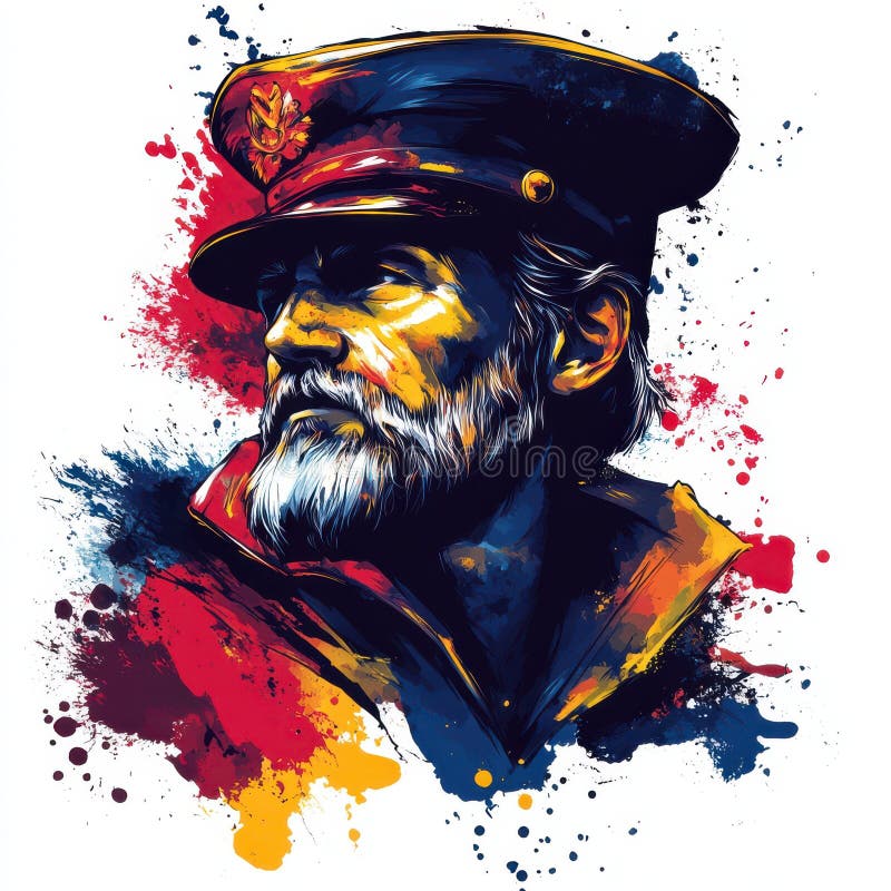Captain Head Vector Logo Design, with Colorful Paint Splash Background ...