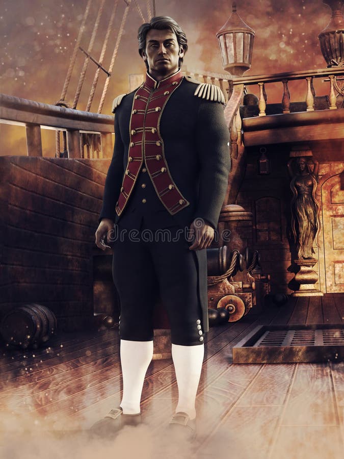 Captain of an Old Ship Standing on the Deck Stock Illustration ...