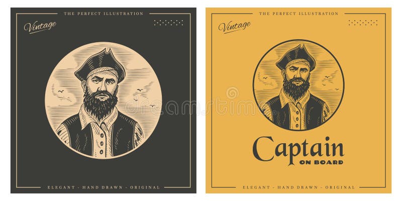Captain Pirate Retro Vintage Logo Illustration Stock Vector ...
