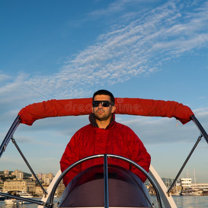Captain on a rubber boat stock image. Image of outboard - 54004807