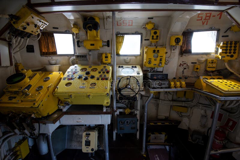 Captain S Bridge of a Old Warship - Poland Editorial Photography ...