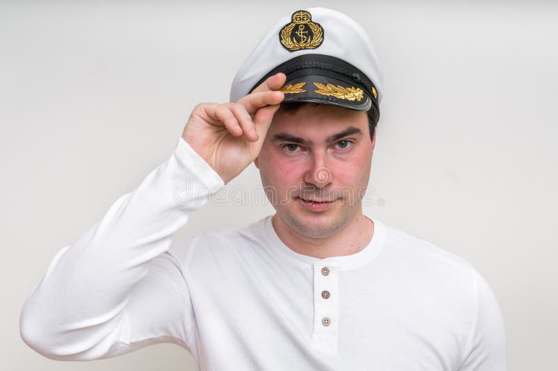 Captain with Sailor Cap on White Stock Image - Image of handsome, crew ...