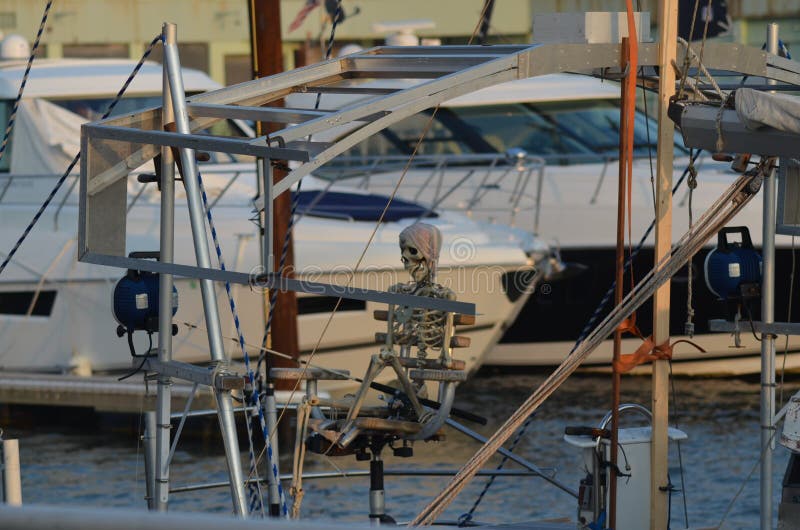 Skeleton Captain Pirate Boat Halloween Outdoor Stock Image - Image of ...